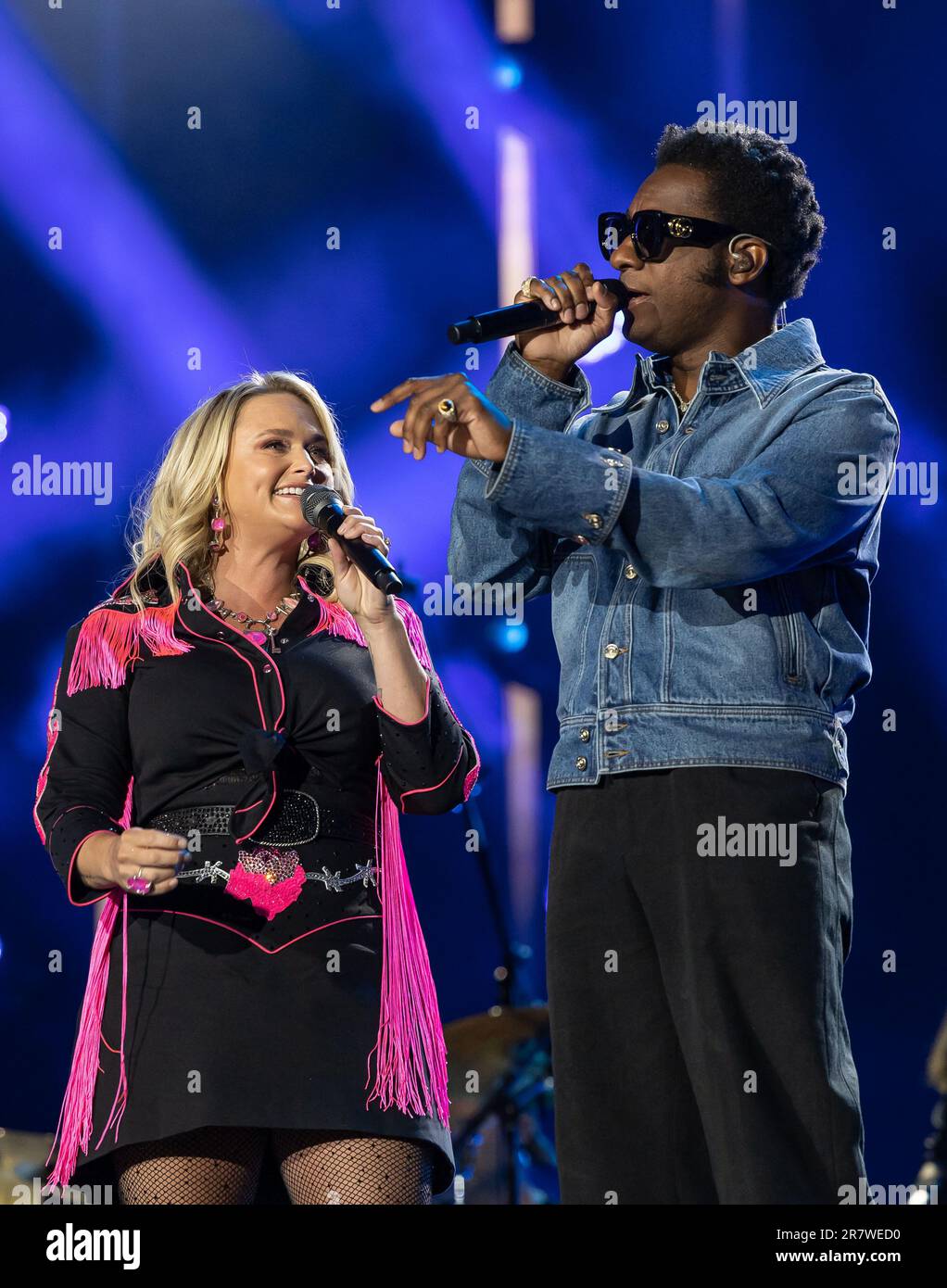 Miranda Lambert and Leon Bridges perform during day 2 of the CMA Fest ...