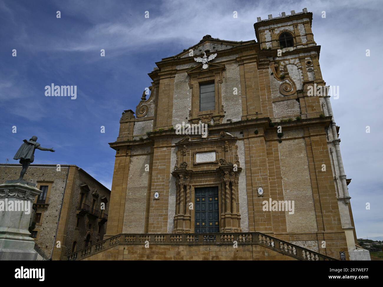 Antique bronze statue of Baron Marco Trigona and the Baroque style ...