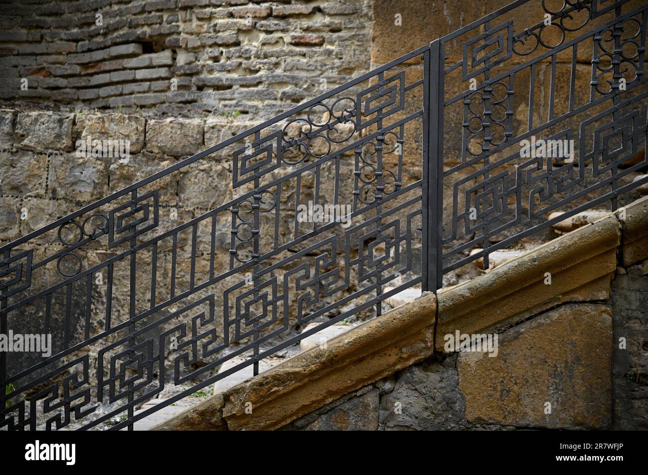 Antique wrought iron stairway railing of the Baroque style Chiesa di ...