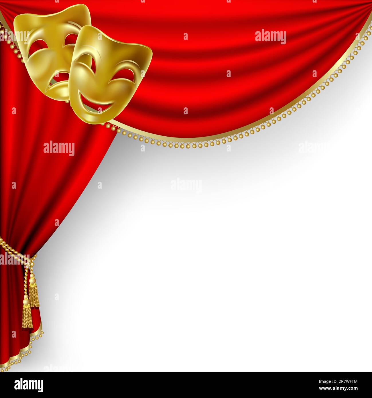 Theater stage with red curtain and masks. Clipping Mask. Mesh Stock ...