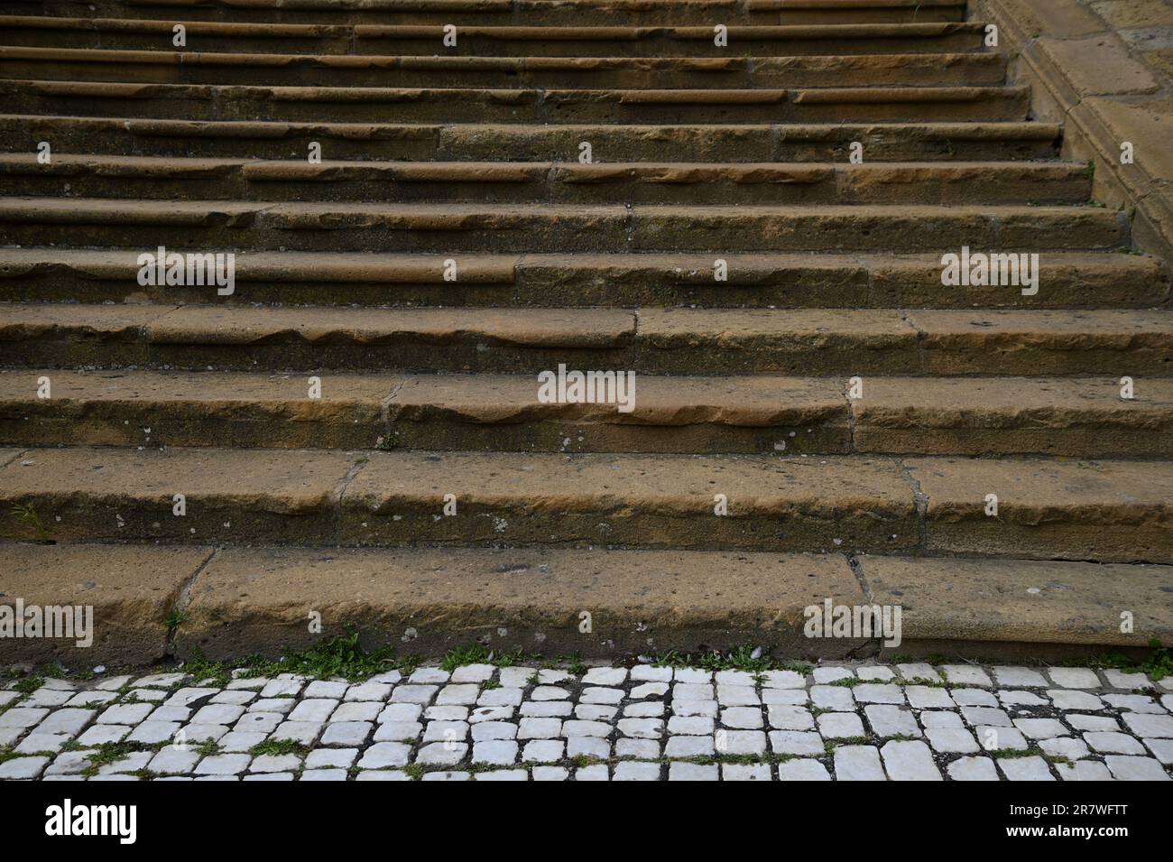 Antique sandstone steps on the exterior of the Sicilian Baroque style ...