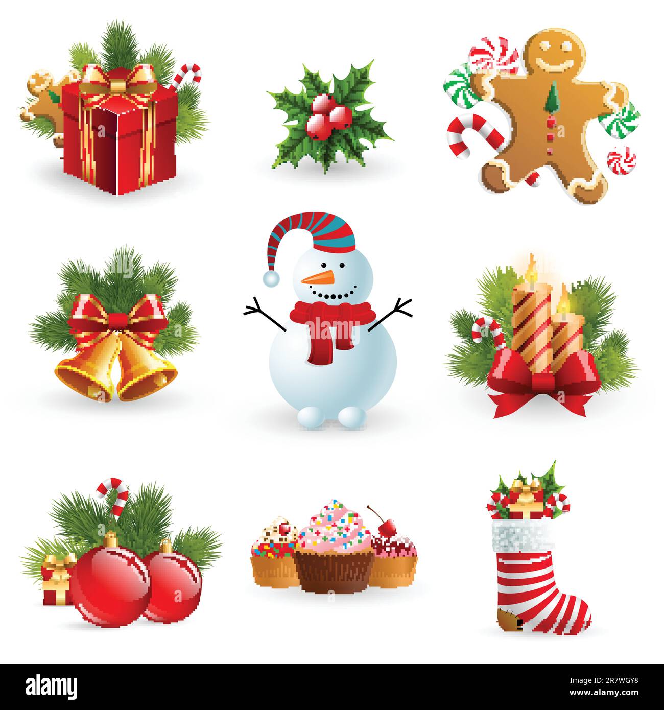 Christmas object element - fir tree snowman gingerbread gift candle ...