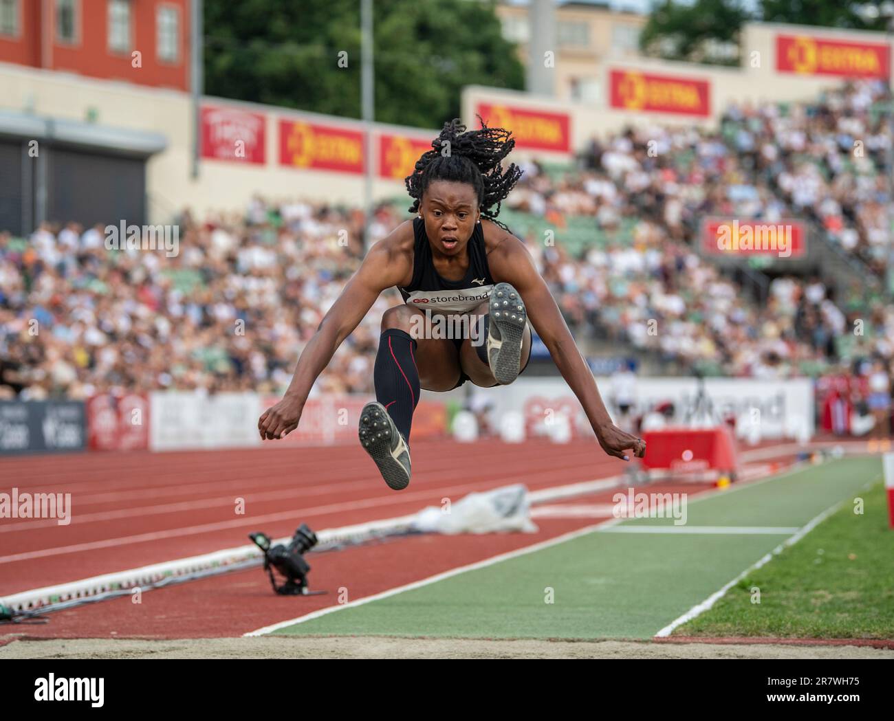 Keturah Orji competing in the women’s triple jump at the Oslo Bislett ...