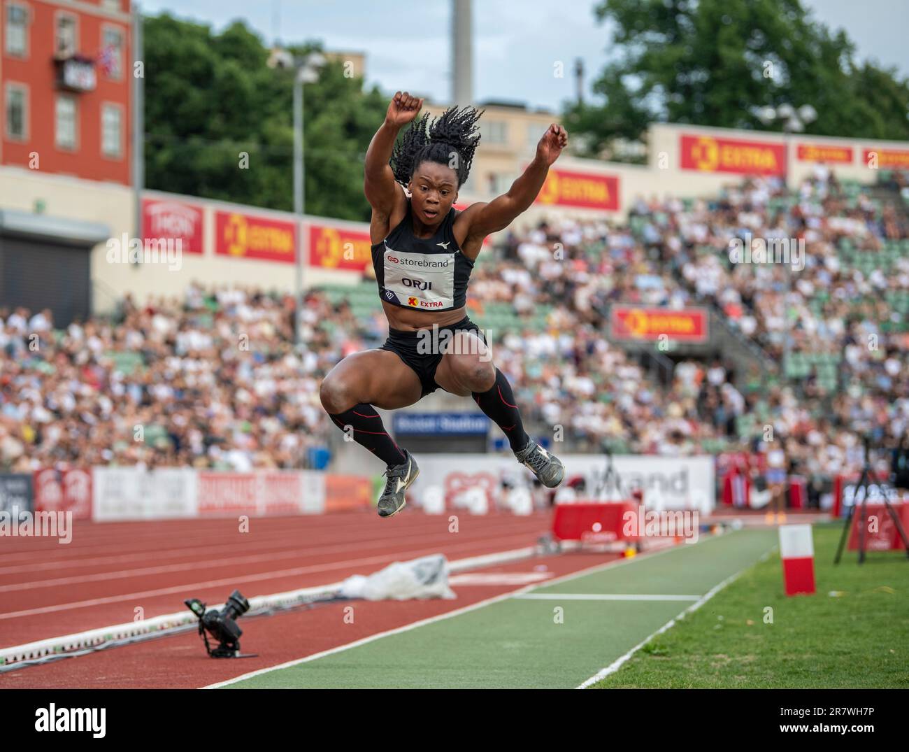 Keturah Orji competing in the women’s triple jump at the Oslo Bislett ...