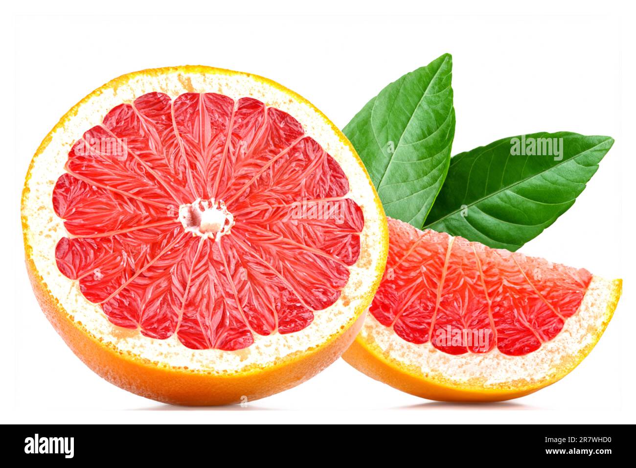 Fresh grapefruit half, slice with leaf isolated on white background-3D render Stock Photo - Alamy