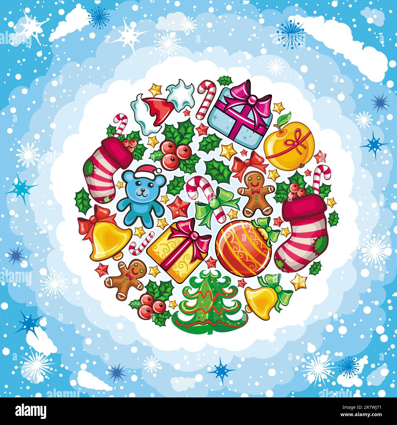 Christmas planet with colorful christmas objects: Christmas tree ...