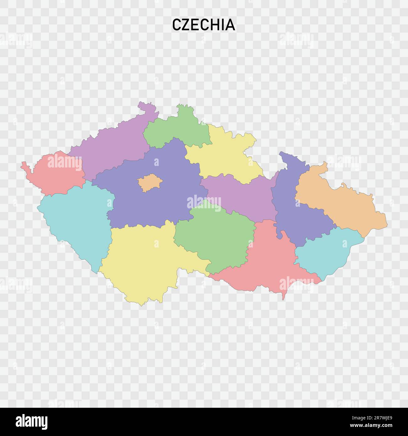 Isolated colored map of Czechia with borders of the regions Stock ...