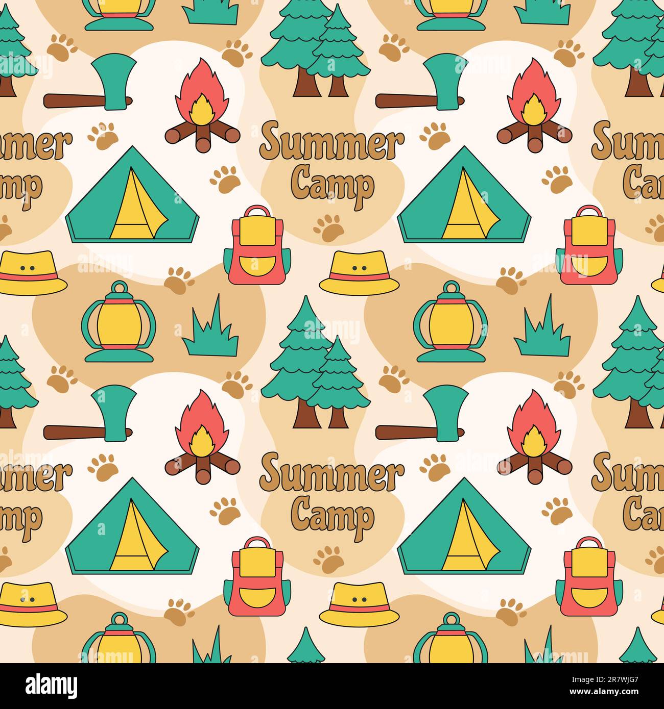 Summer Camp Seamless Pattern Design of Camping and Traveling Element in ...