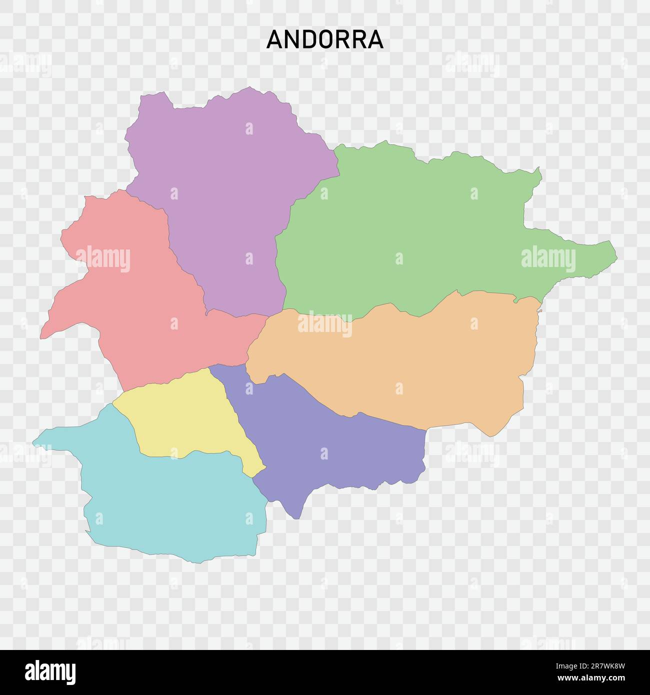Isolated colored map of Andorra with borders of the regions Stock ...