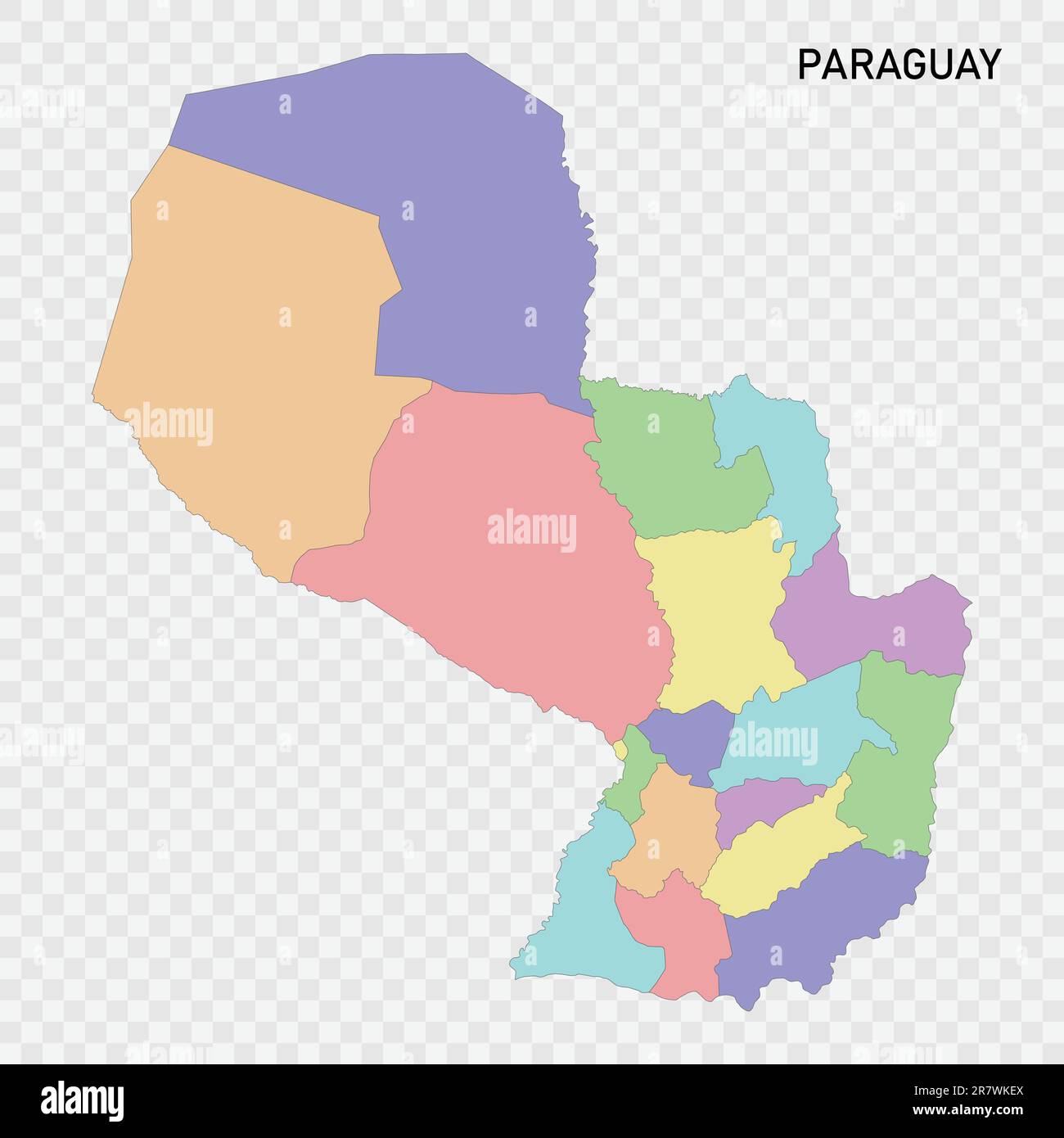 Isolated colored map of Paraguay with borders of the regions Stock ...