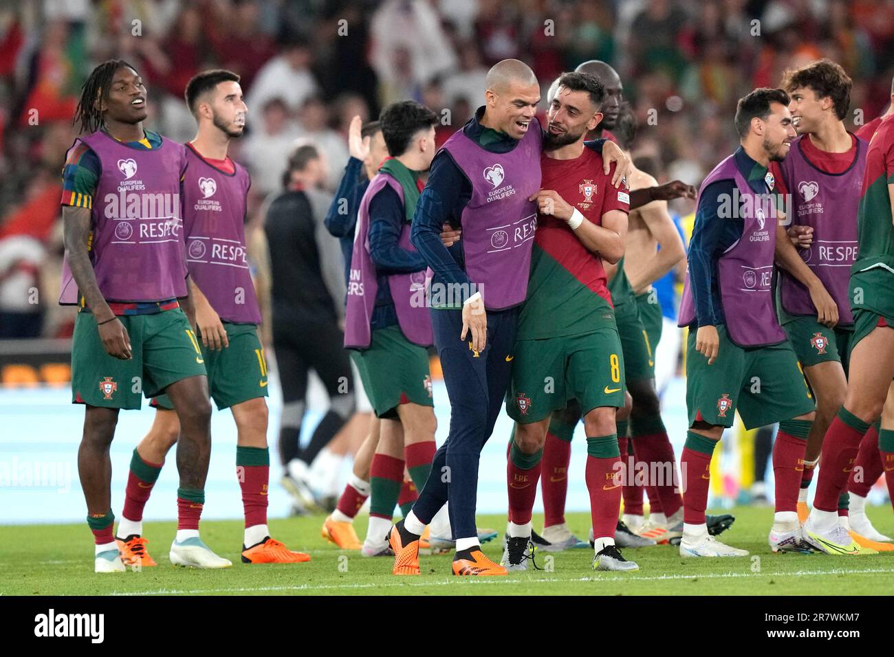 Portugal players celebrate their victory at the Euro 2024 group J ...