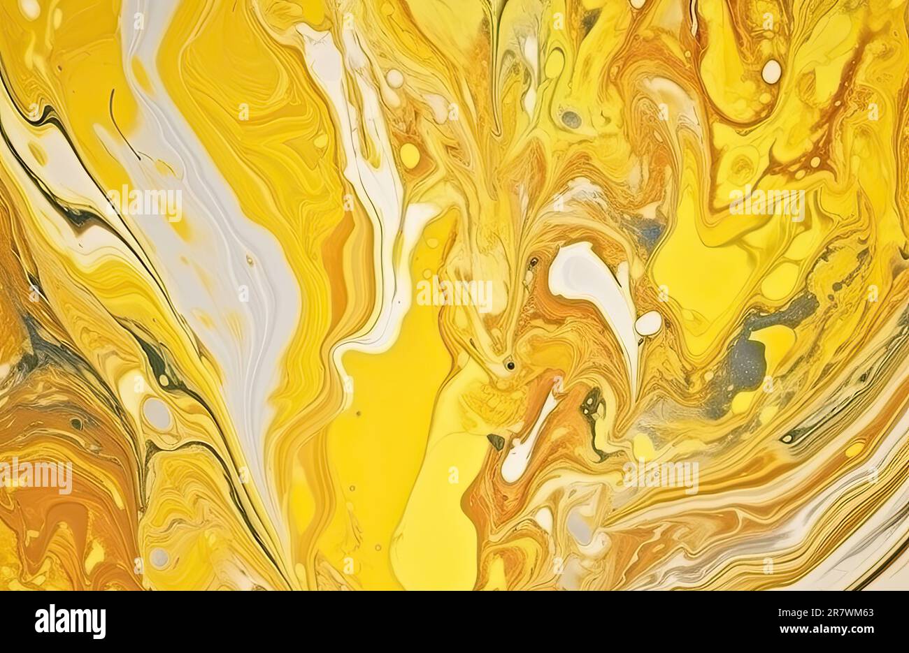 Digital illustration in fluid art style in yellow colours. Abstract ...