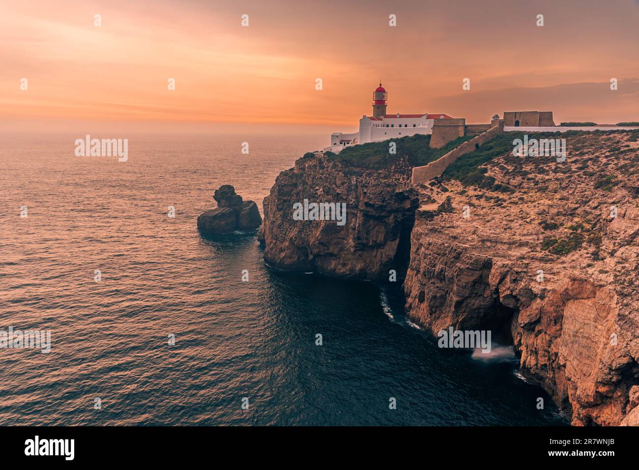 Landscape of Cabo de San Vicente and its lighthouse, with the Atlantic ...