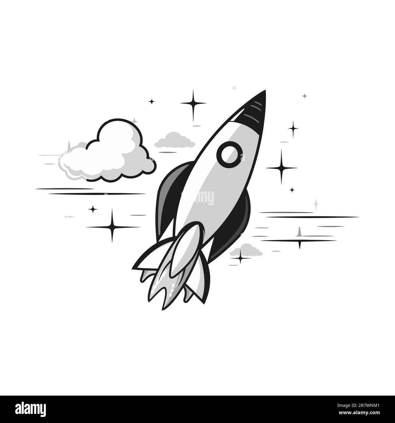 Rocket ship with fire. Isolated on white background. Icon flat with a ...