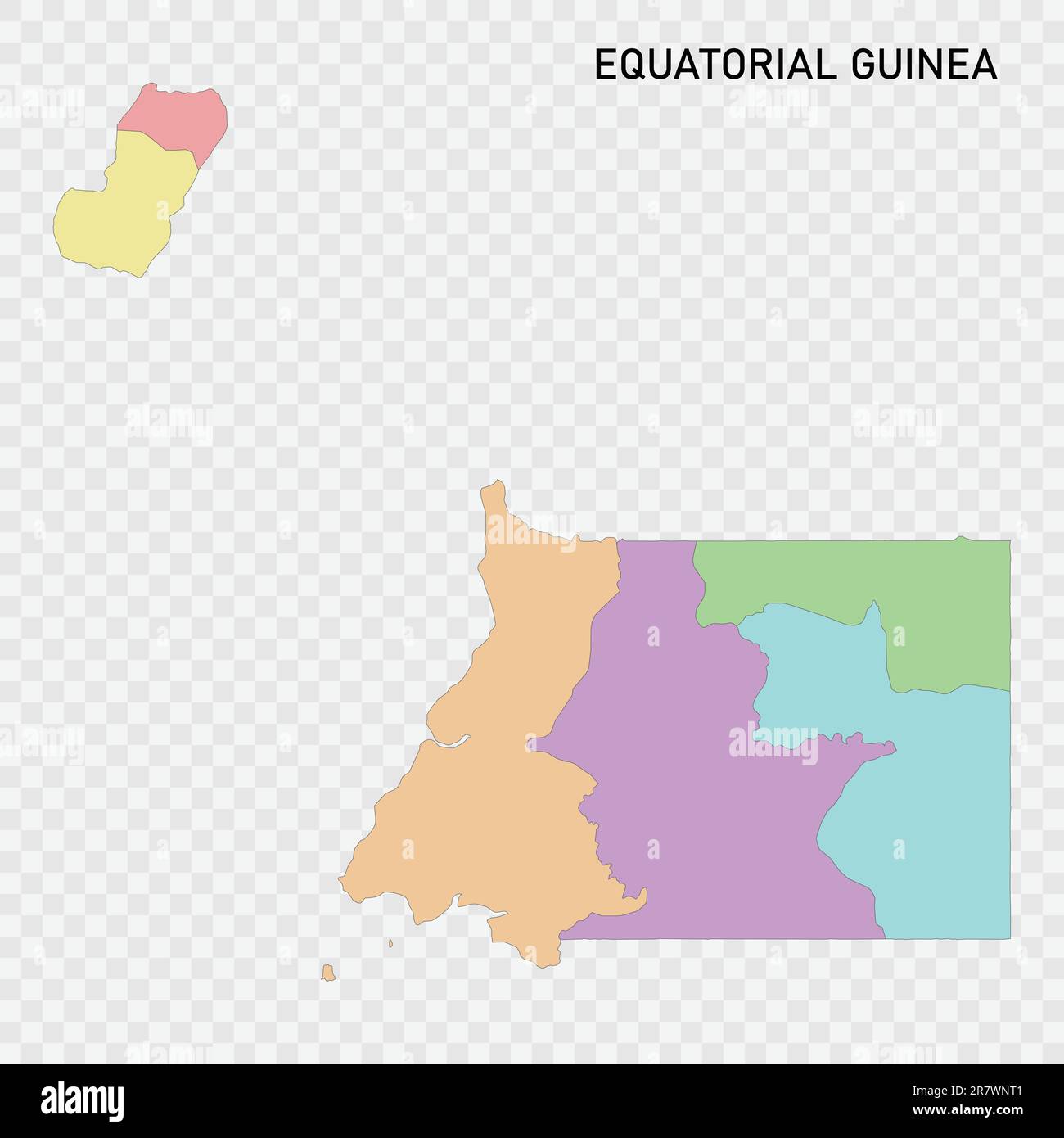 Isolated colored map of Equatorial Guinea with borders of the regions ...