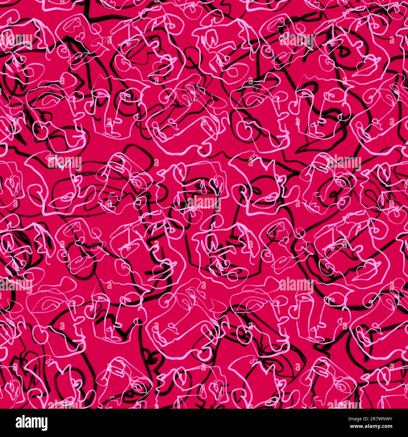 Abstract line art portraits seamless faces pattern for wallpaper and ...