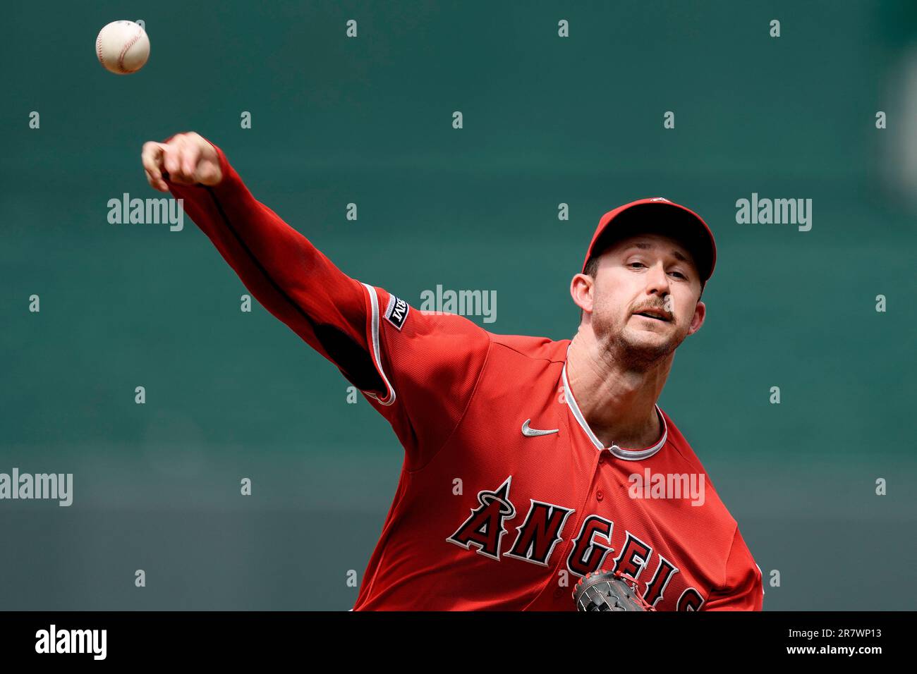 Los Angeles Angels starting pitcher Griffin Canning throws during the ...