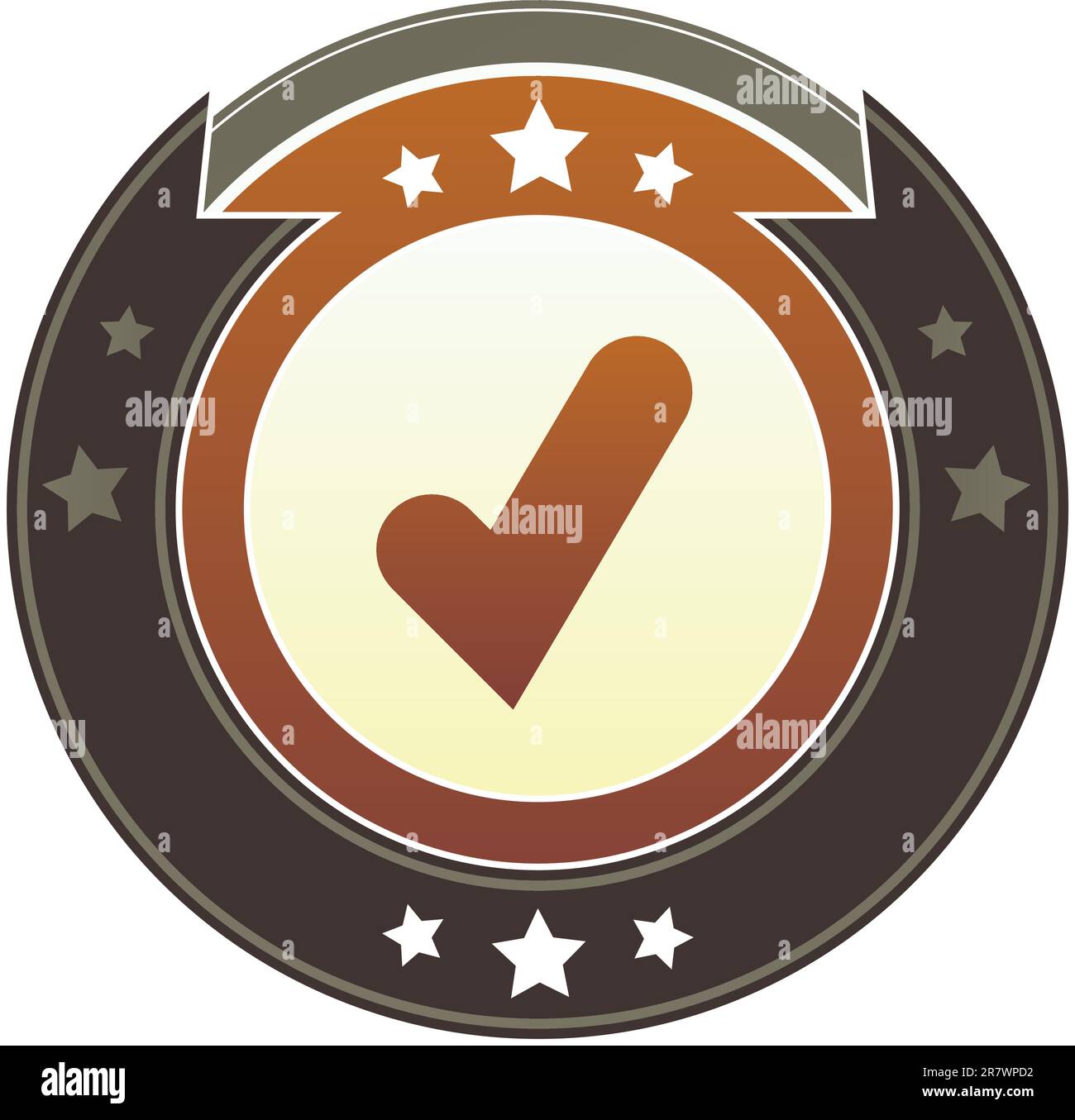 Check mark, approve, or add icon on round red and brown imperial vector ...