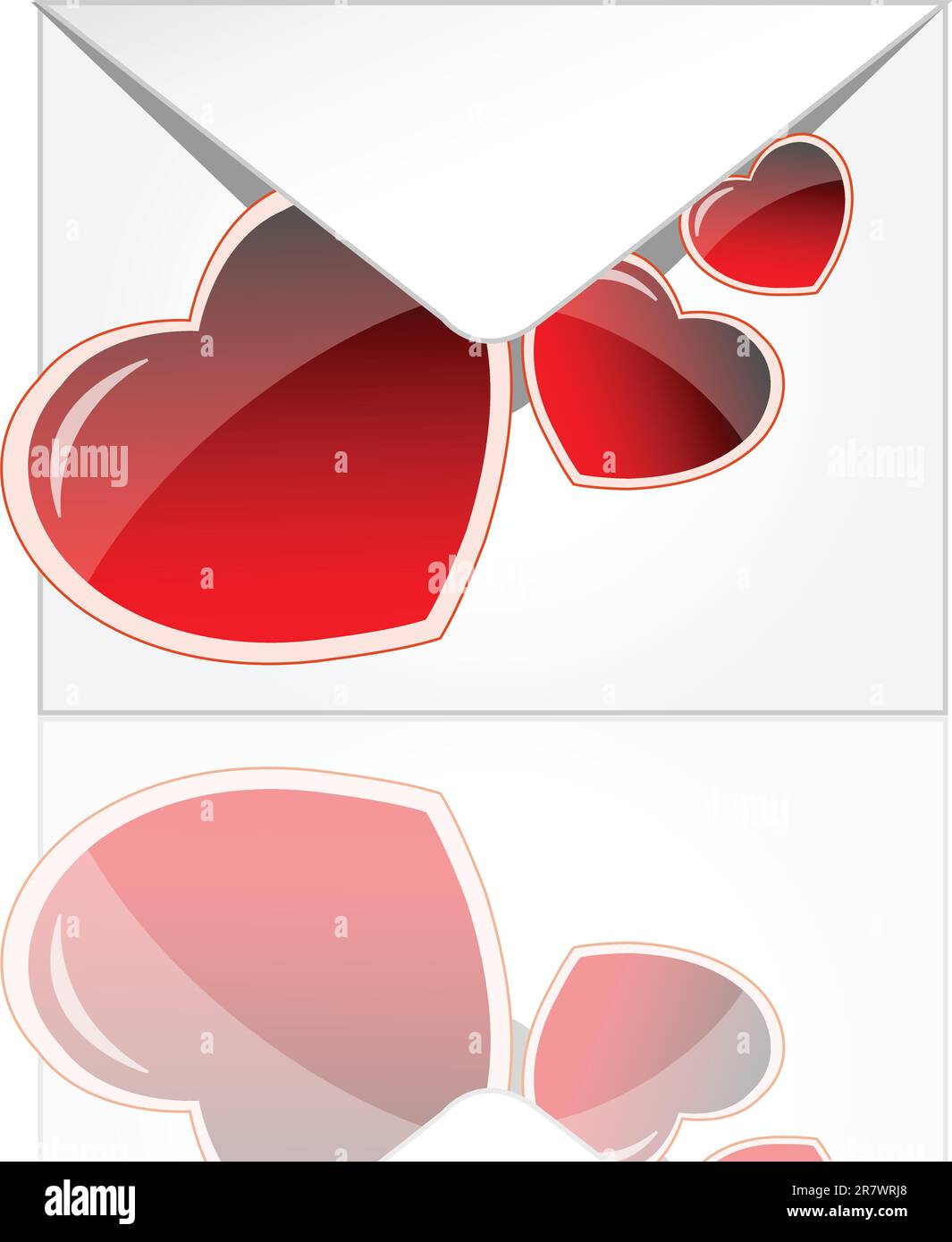 Vector envelope for valentineÂ´s day with red hearts and glossy ...