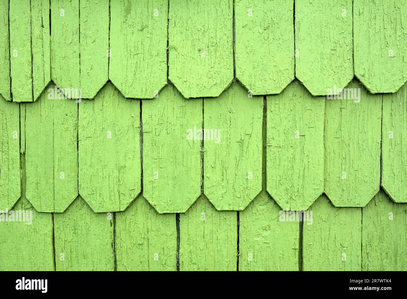 Traditional wood shingles (Tejuela Chilota) on historic buildings on ...
