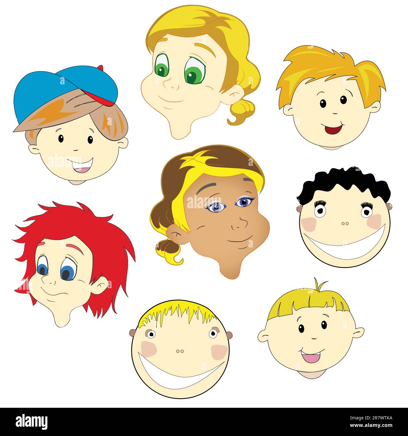 children faces against white background, abstract vector art ...