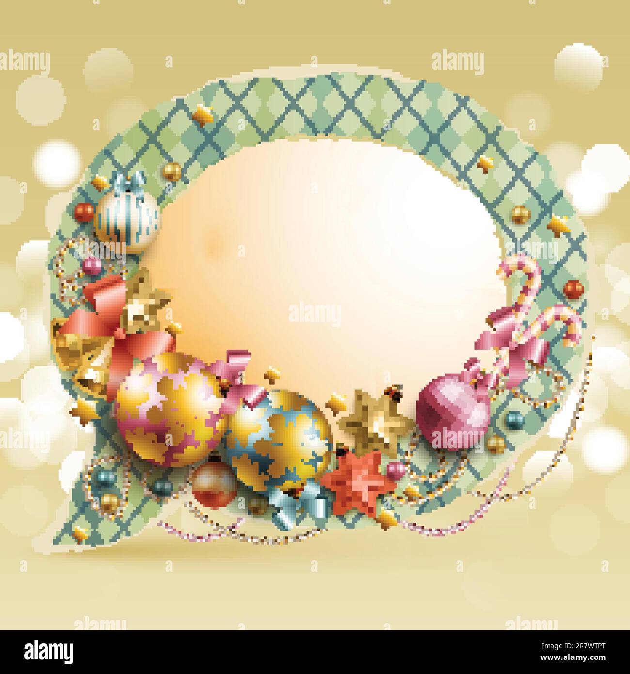 Christmas vintage bubble with baubles and place for text. Vector ...
