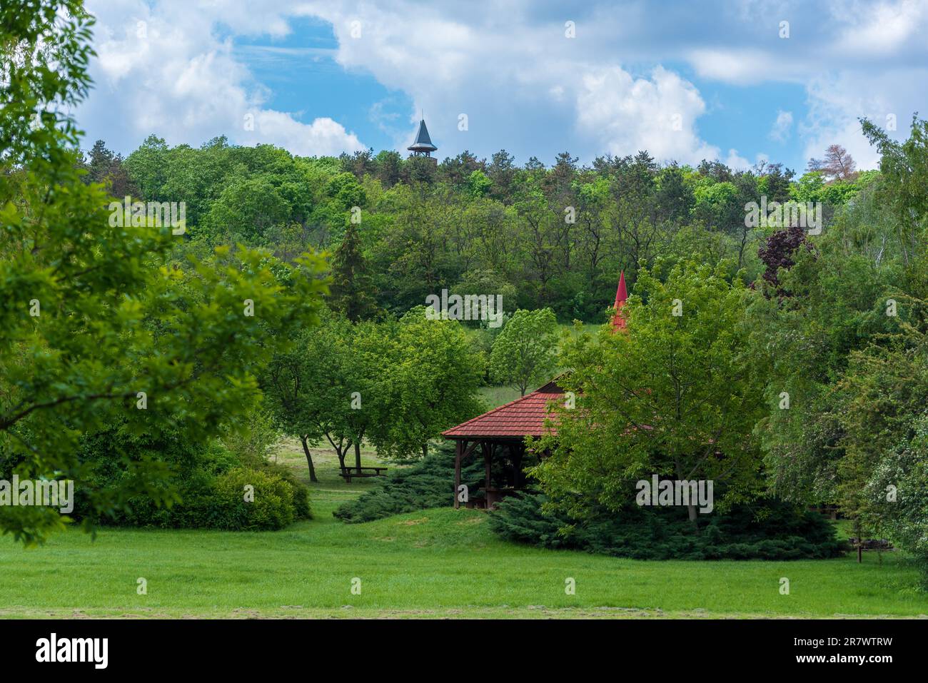 Landscape. A nice park with a lookout point and a wooden veranda Stock ...