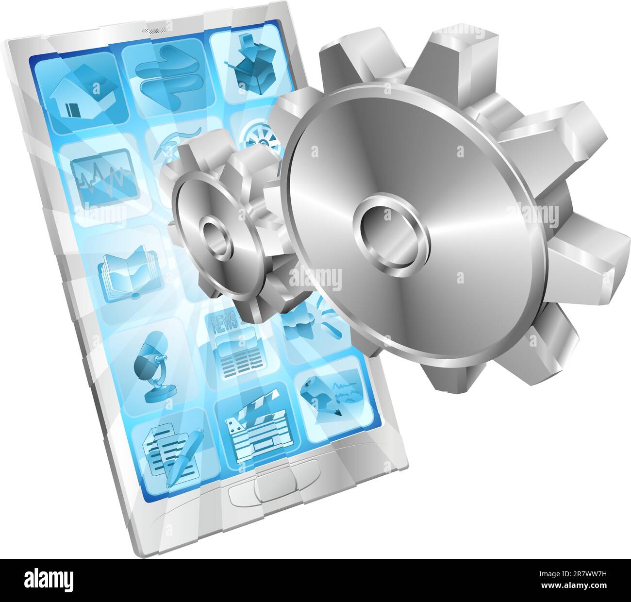Gear cogs flying out of phone screen tune up or settings application ...