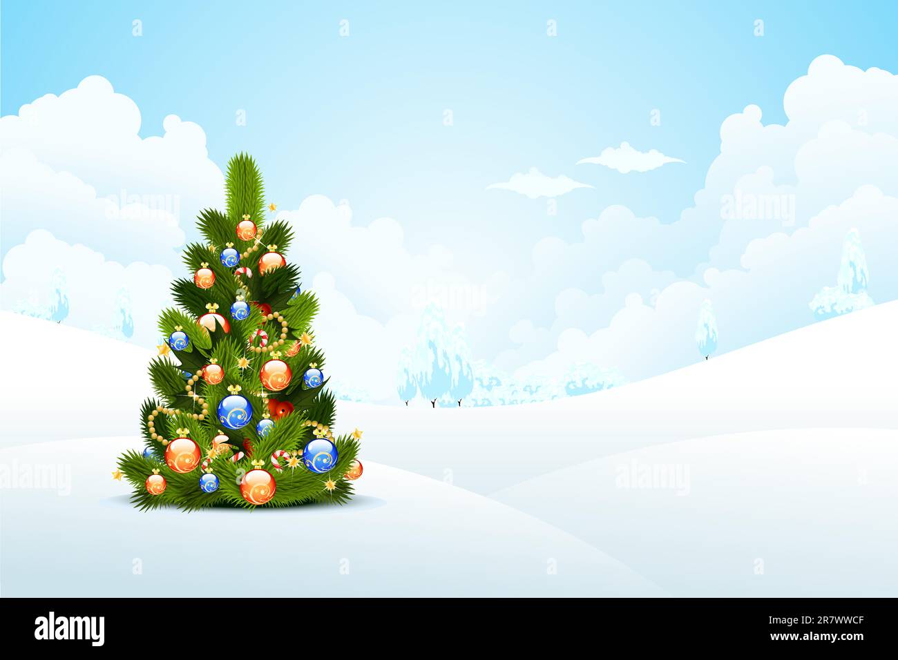 Winter Background with fir-tree and decoration for your design Stock ...