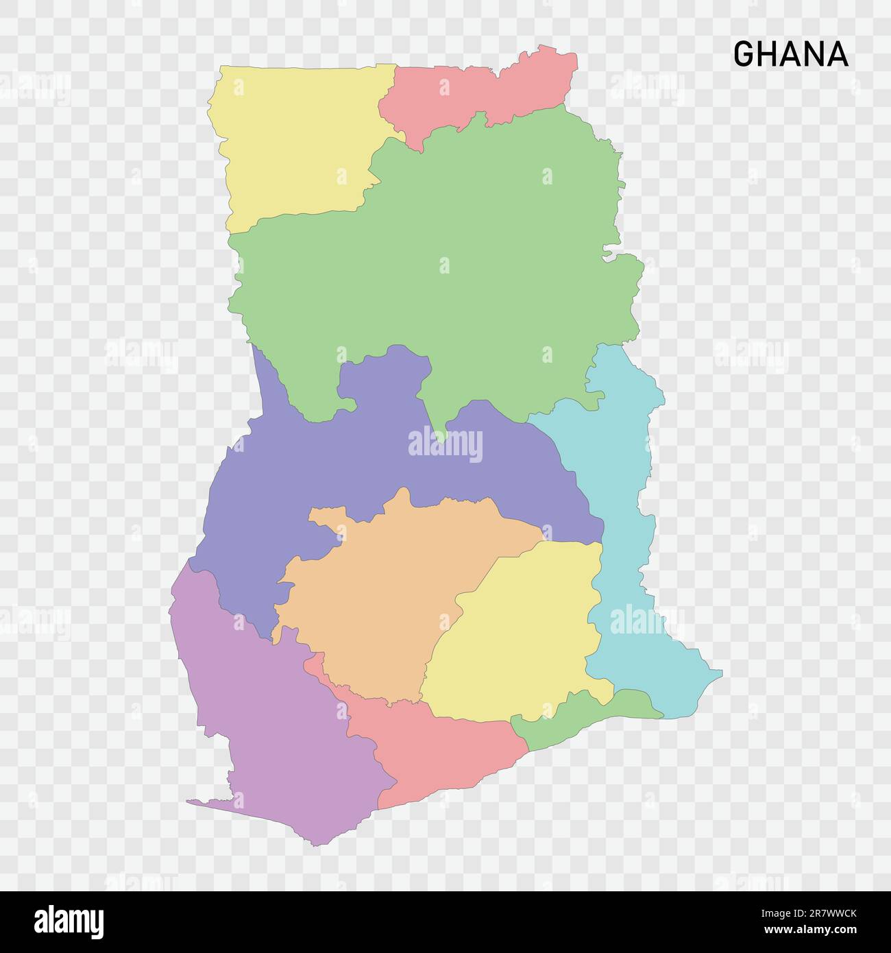 Isolated colored map of Ghana with borders of the regions Stock Vector ...