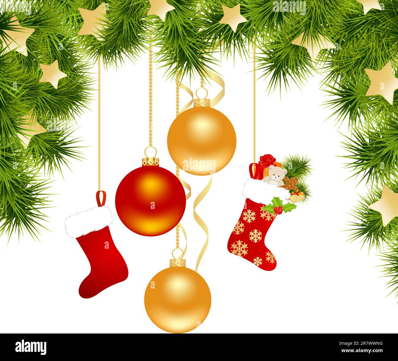 Christmas white background with decorations. Vector illustration Stock ...