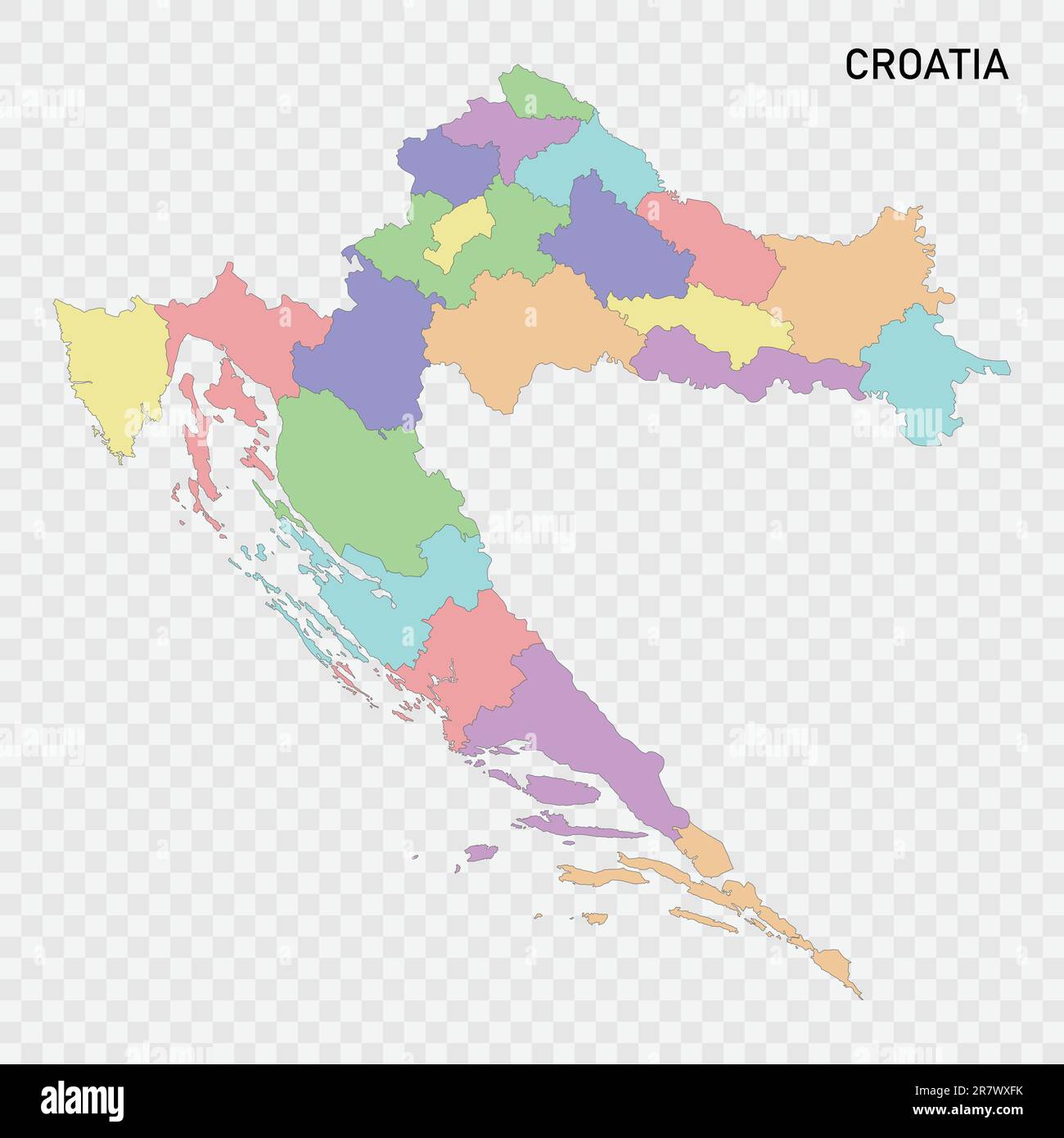 Isolated colored map of Croatia with borders of the regions Stock ...