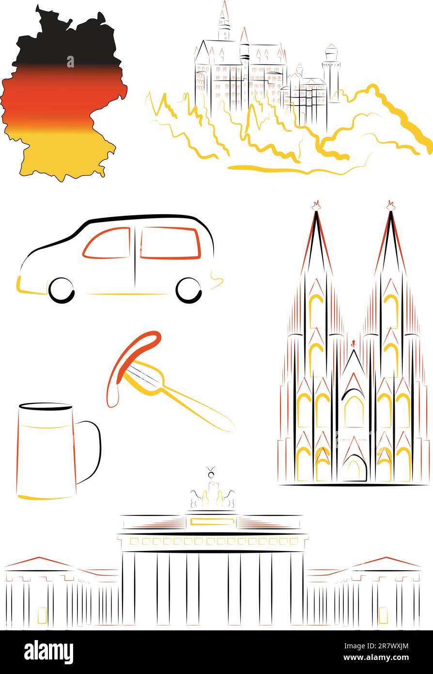 Set of vector drawn stylized sights and symbols of Germany Stock Vector ...
