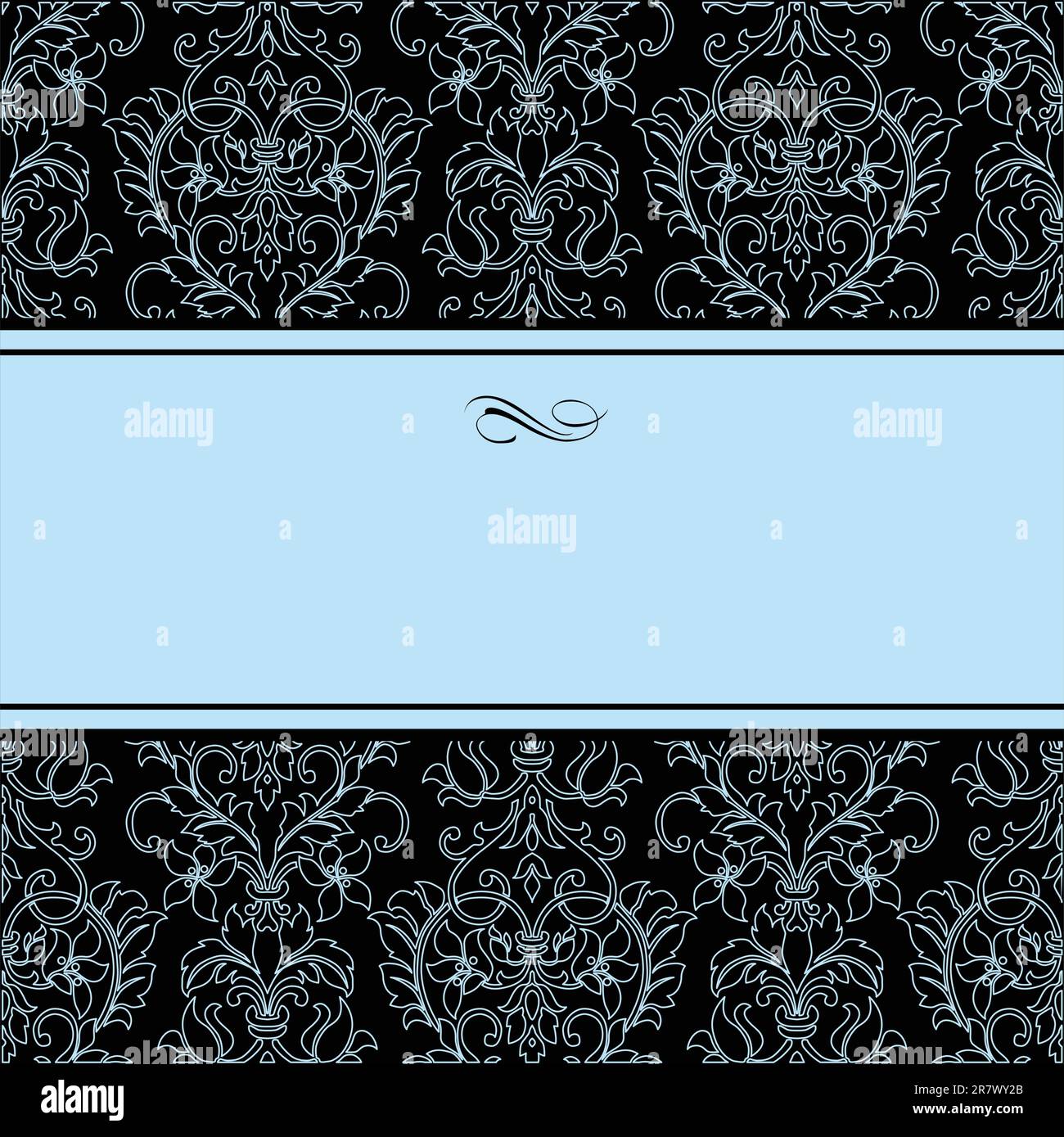Vector Dotted Damask Pattern and Blue Frame. Easy to edit. Perfect for invitations or ...