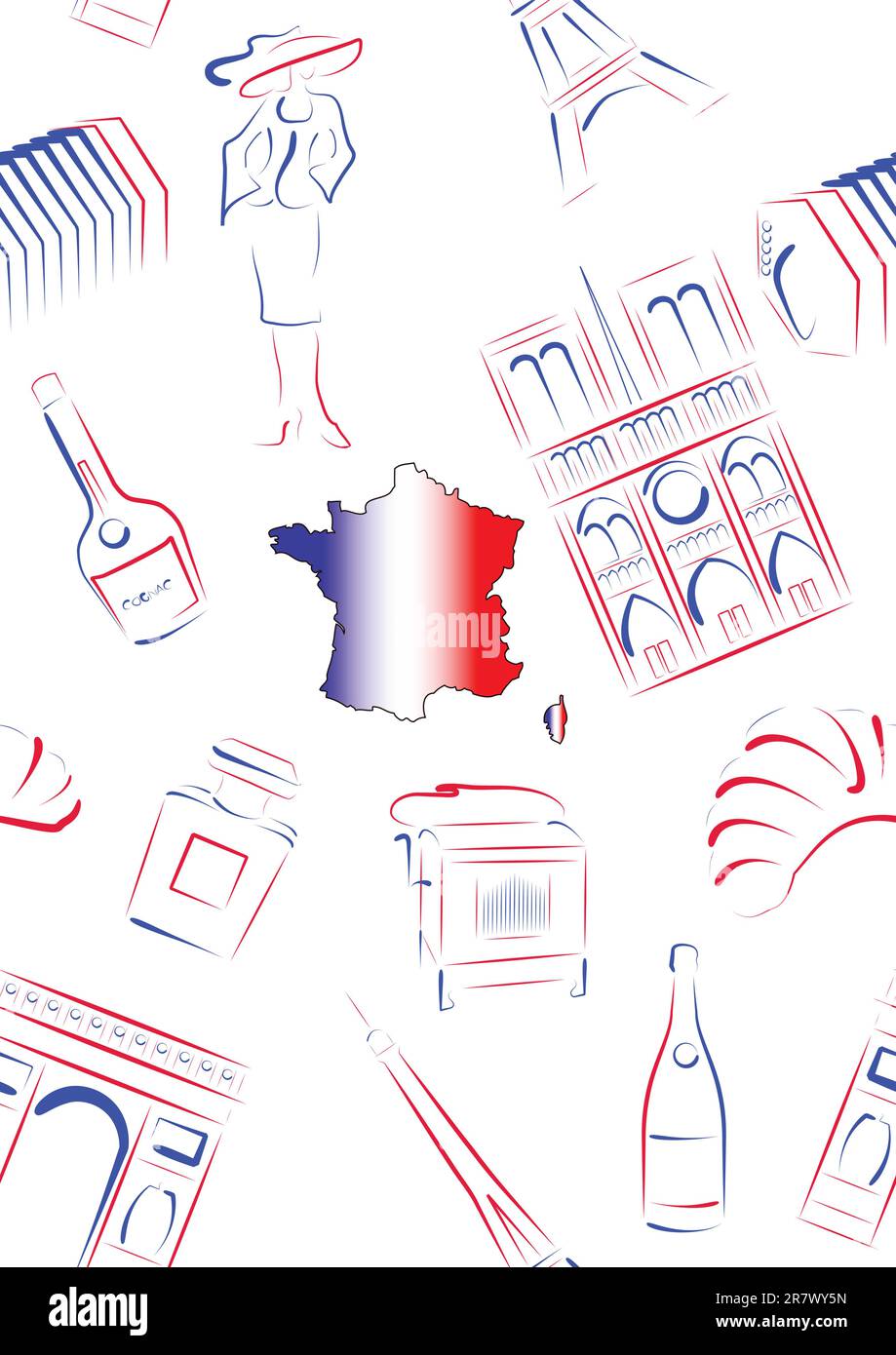 Set of vector drawn stylized sights and symbols of France Stock Vector ...