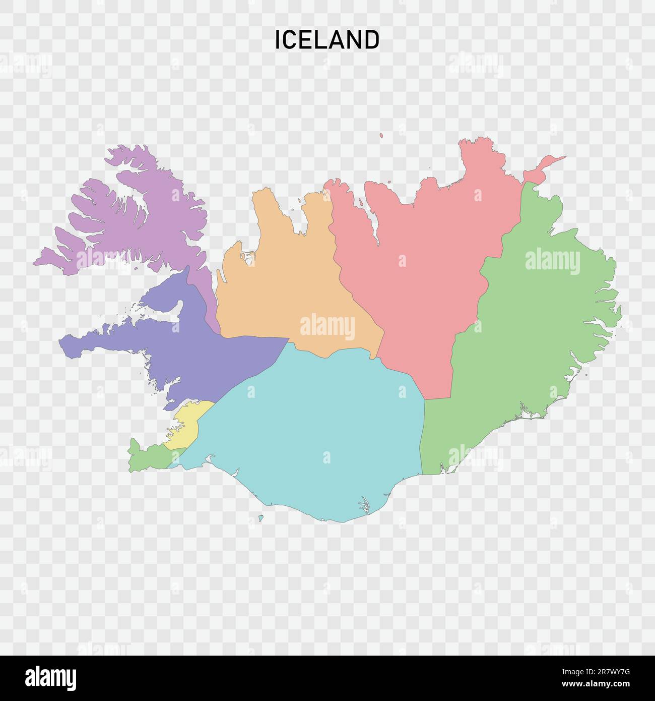 Isolated colored map of Iceland with borders of the regions Stock ...