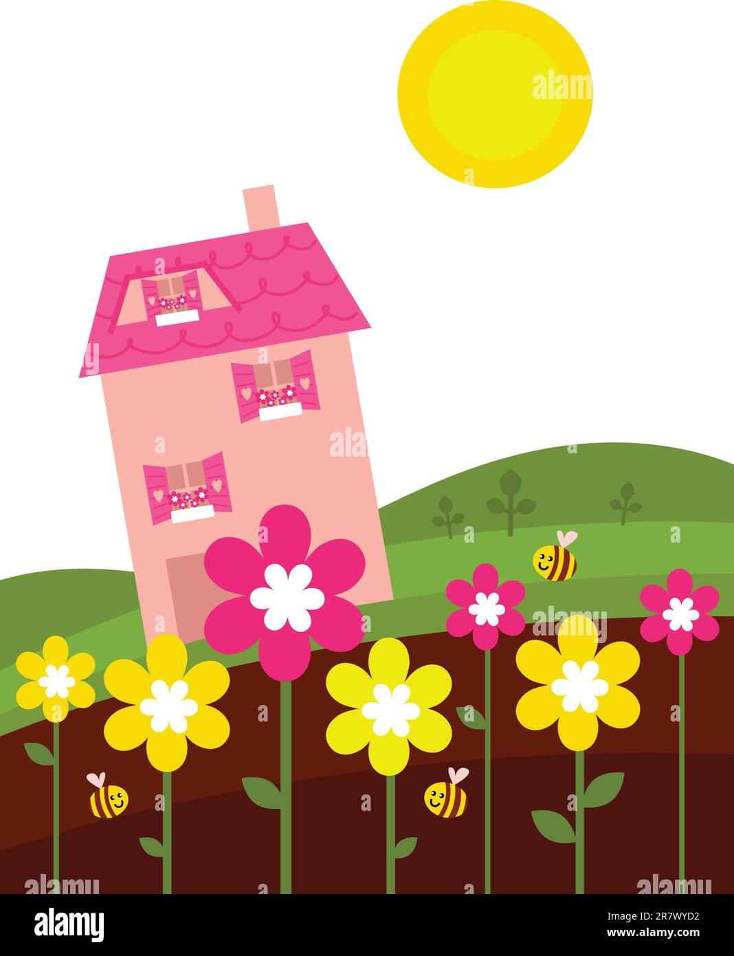 School in spring nature. Vector cartoon illustration Stock Vector Image ...