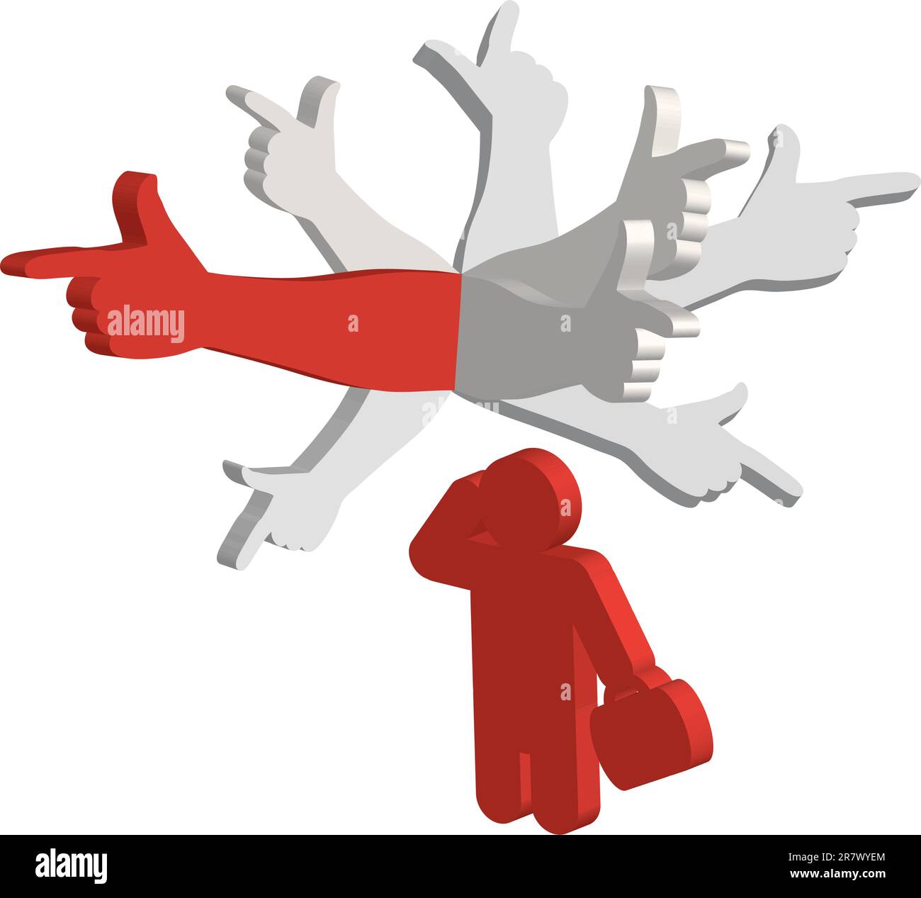 Man thinking with color hands pointing in different directions above his head Stock Vector Image ...