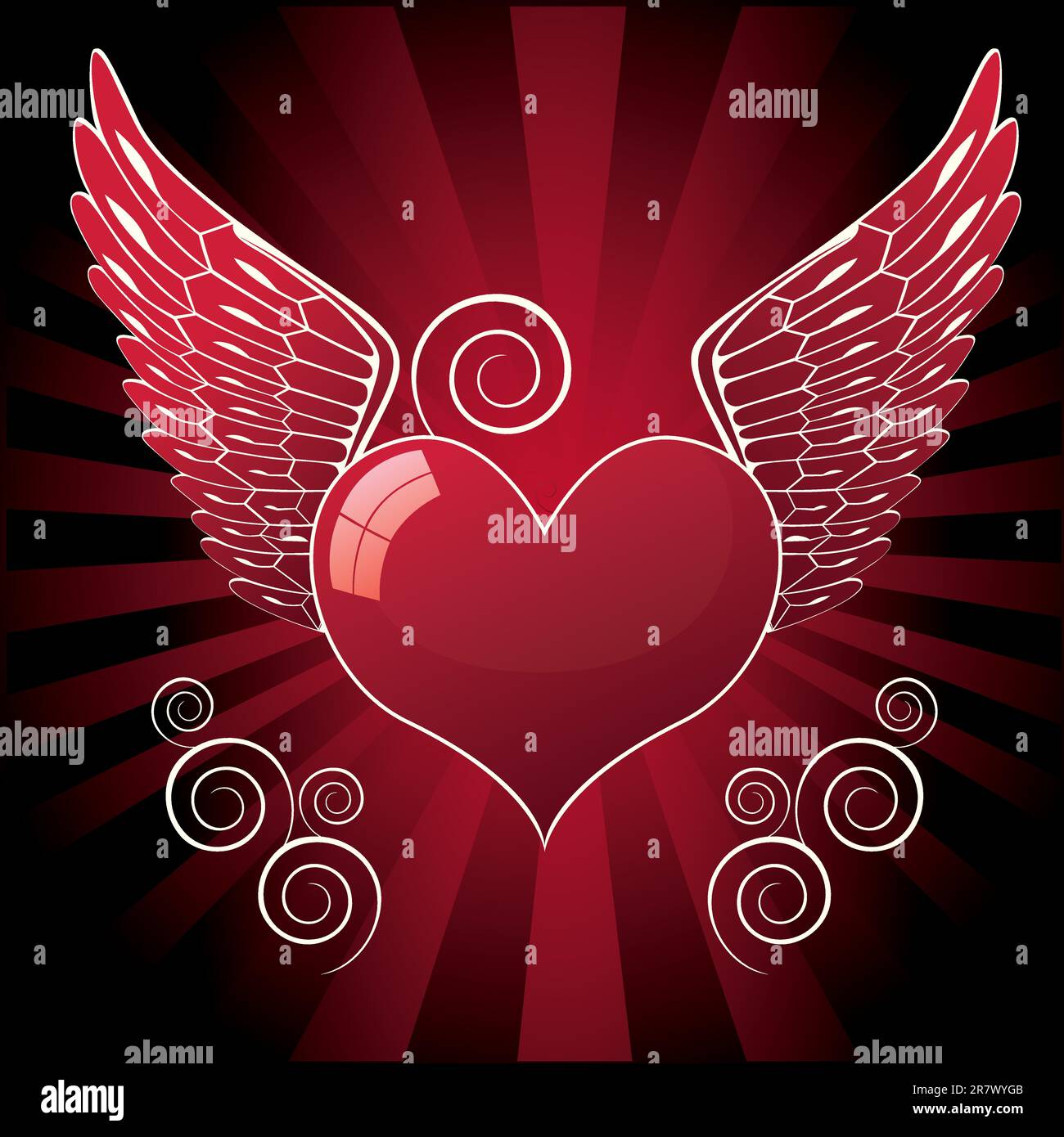 glossy heart with wings and swirl, vector illustration Stock Vector ...