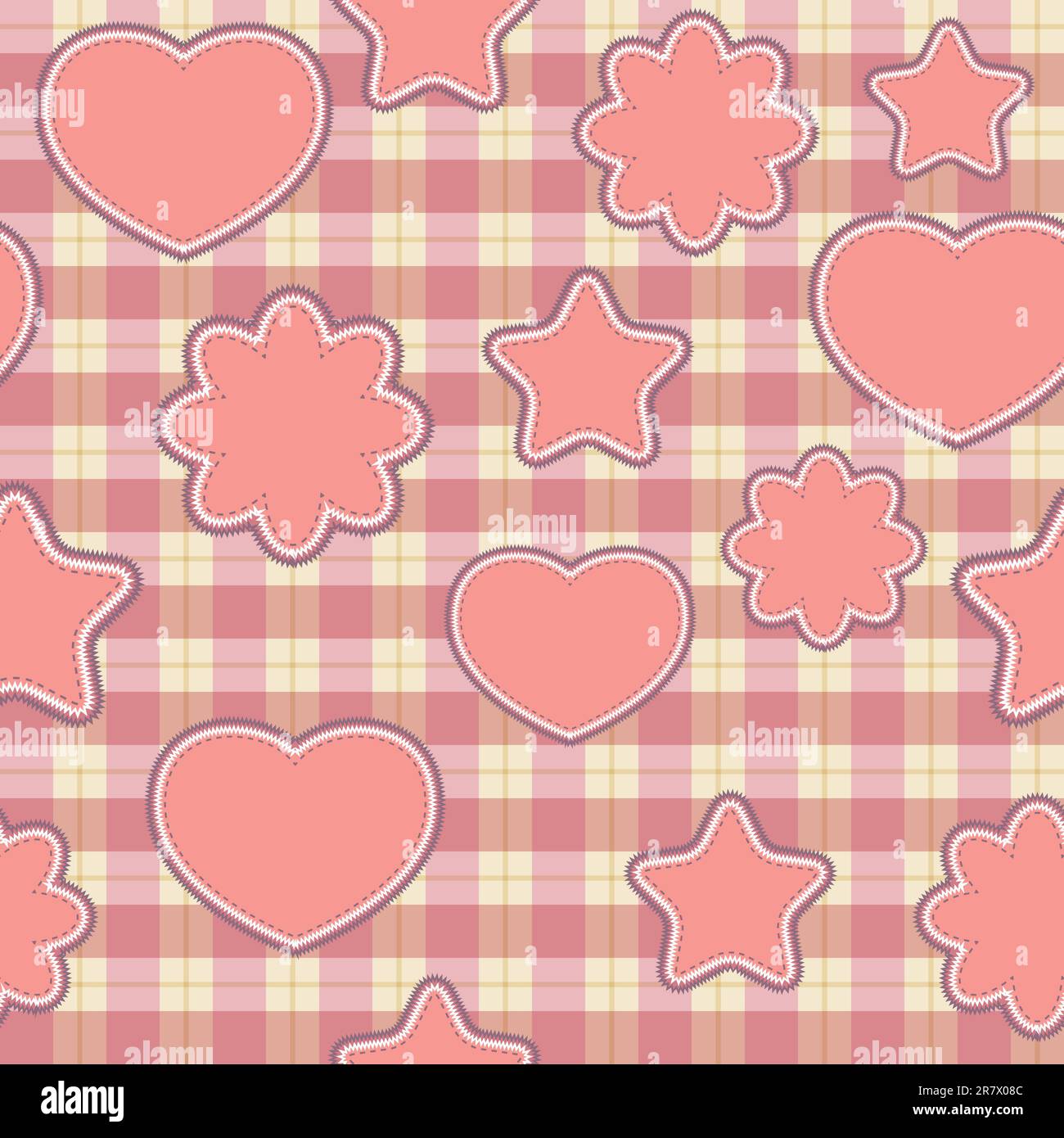 Seamless Pattern With Pink Applications On Checkered Background Stock