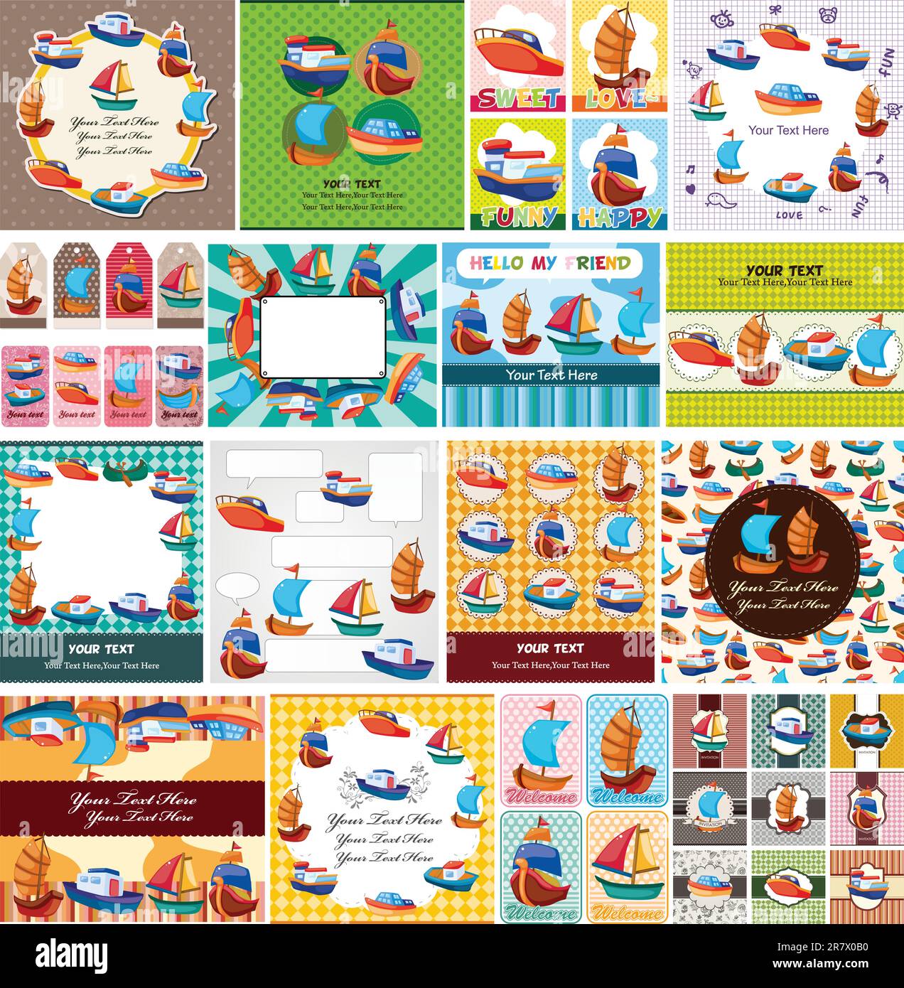 cartoon boat card Stock Vector Image & Art - Alamy