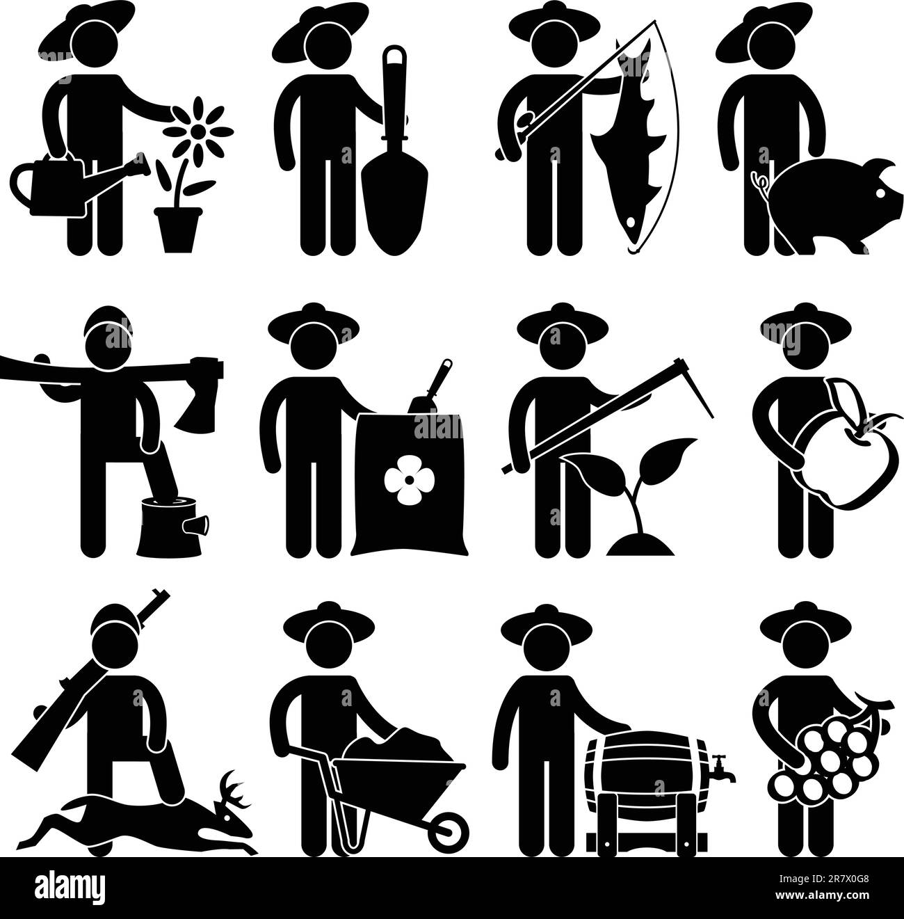 A set of village job that includes farmer, hunters and fermentator in ...