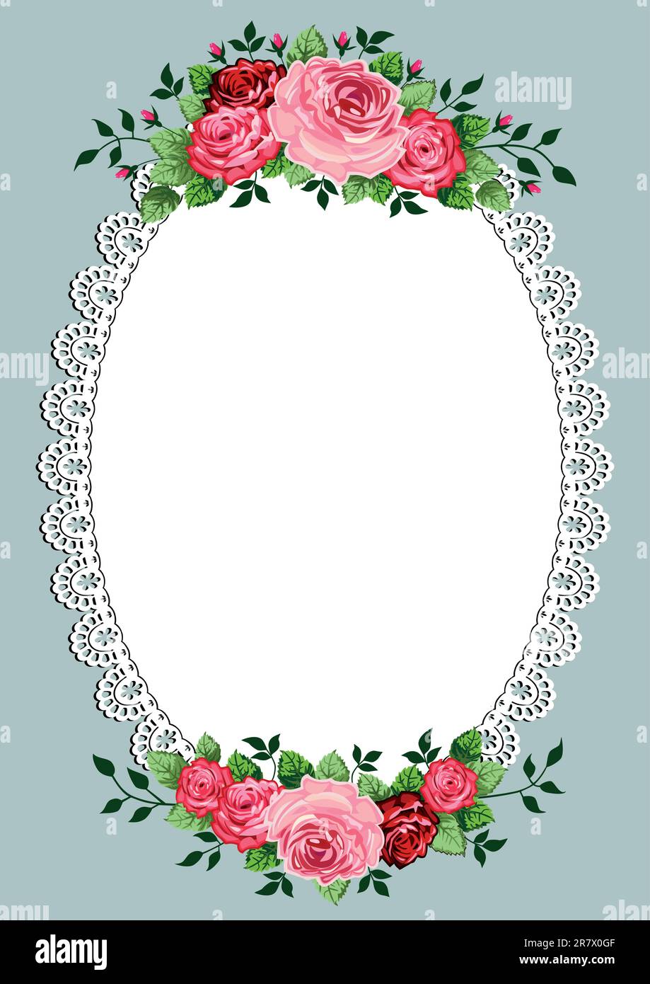 Vintage roses oval frame with space for your text or design, invitation ...