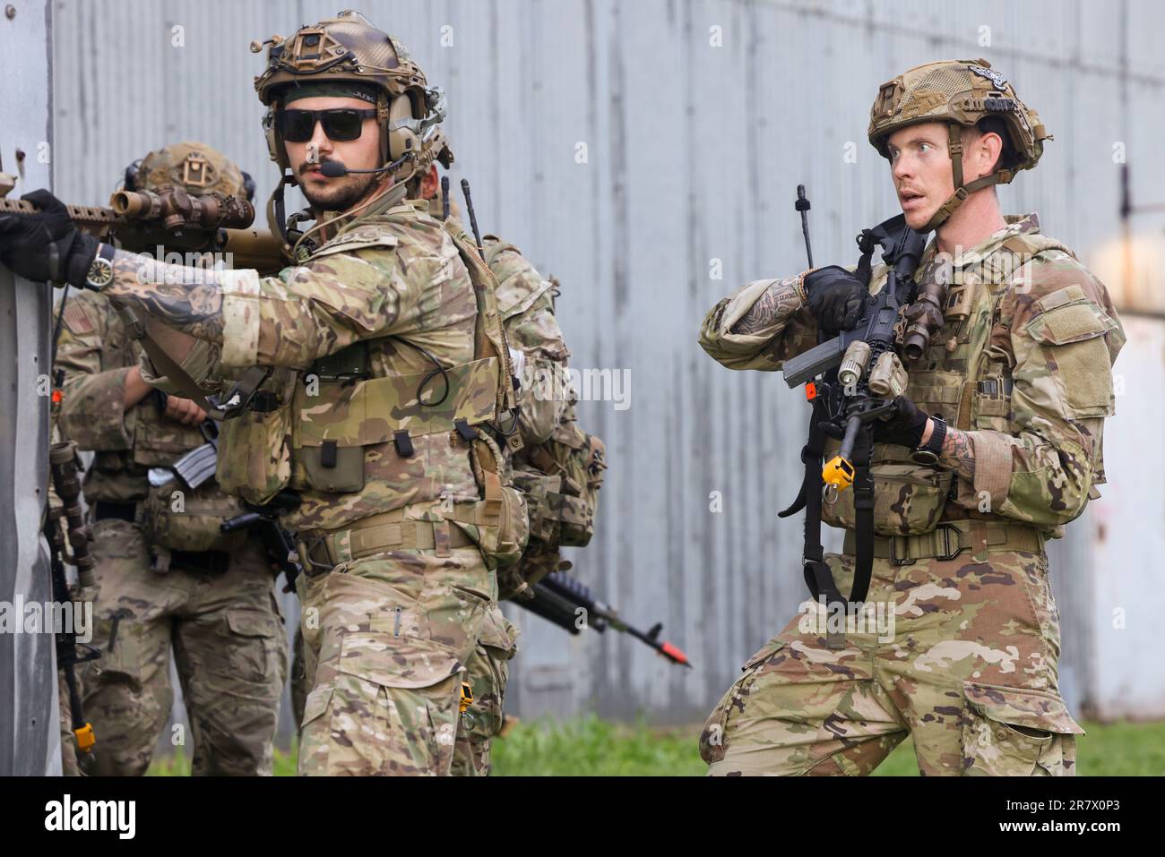 U.S. Air Force Airmen from the 824th Base Defense Squadron (BDS) secure ...