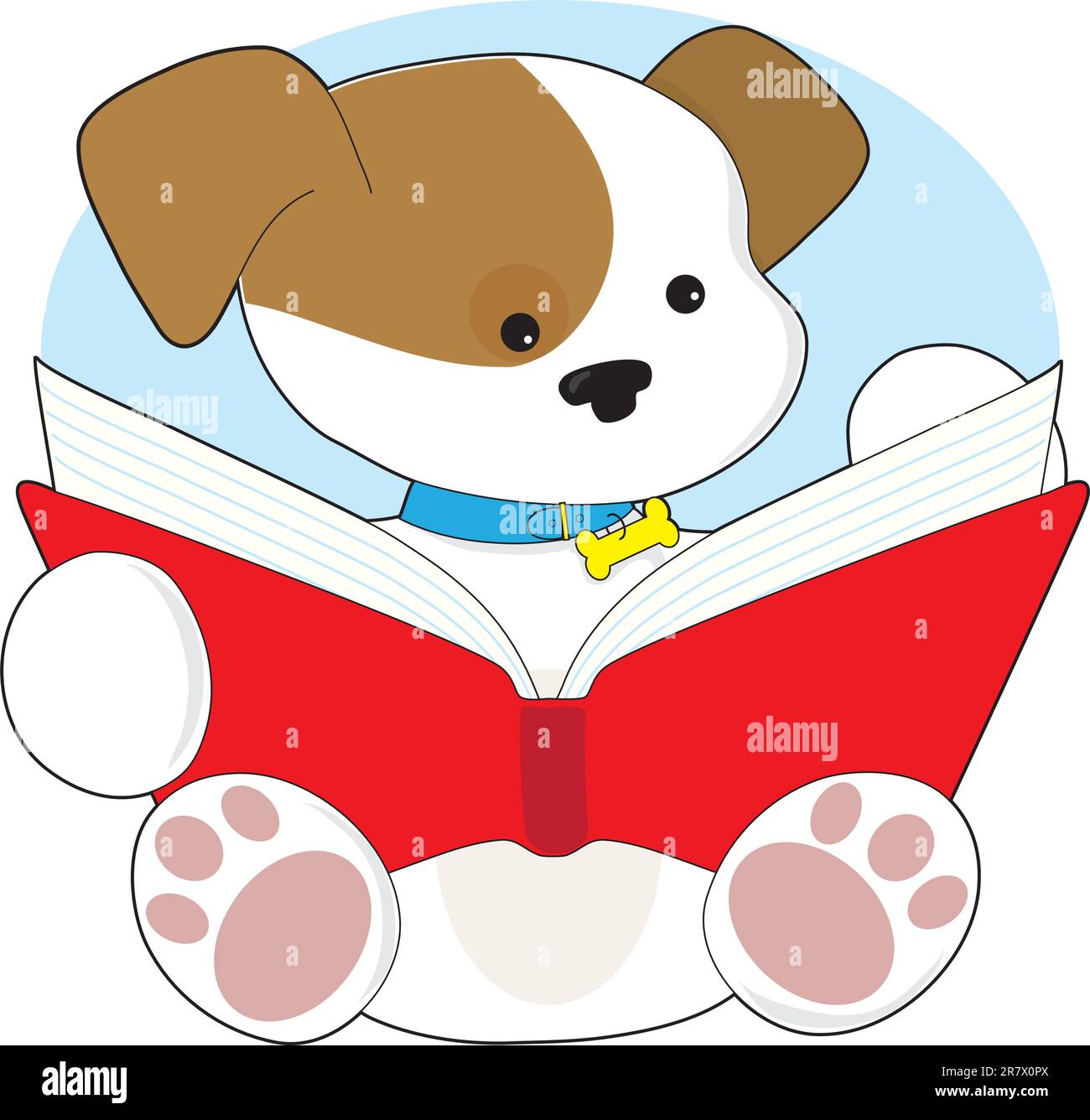 A cute puppy wearing it's blue collar with bone attached, is sitting ...