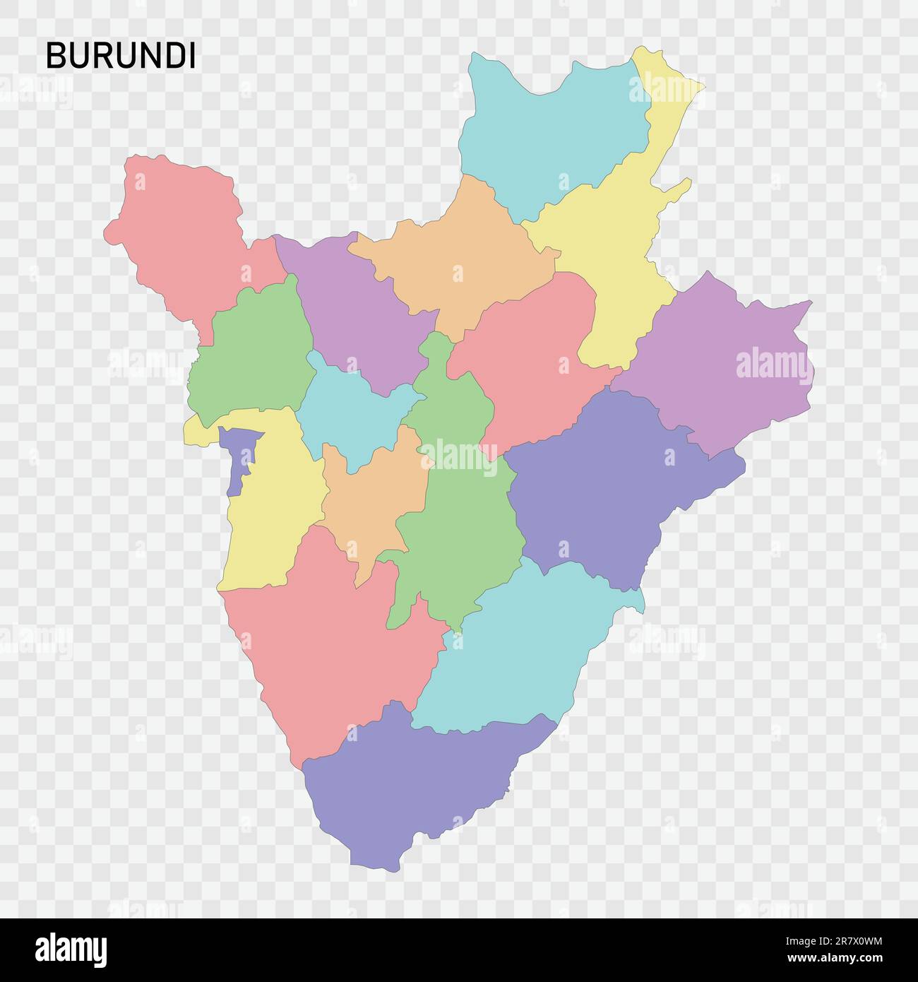Isolated colored map of Burundi with borders of the regions Stock ...