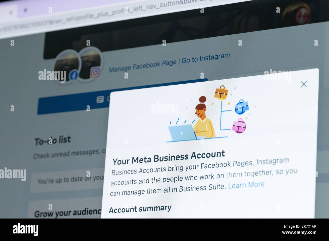 New York, USA - June 17, 2023: Meta Business account menu close up on ...