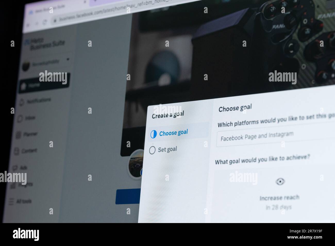 New York, USA - June 17, 2023: Choosing goal for facebook post close up ...