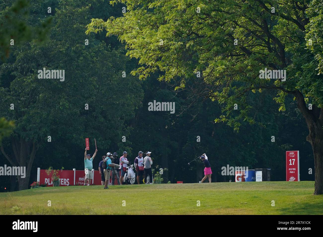 Manon De Roey of Belgium drives off the 17th tee during the third round ...