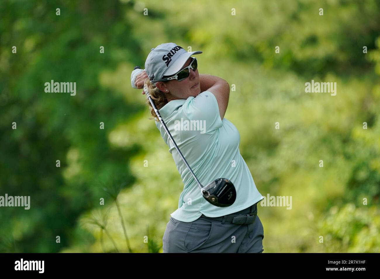 Ashleigh Buhai of South Africa drives on the 16th tee during the third round of the Meijer LPGA ...